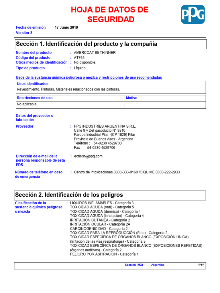 Hds Amercoat 65 Thinner | PDF | Reciclaje