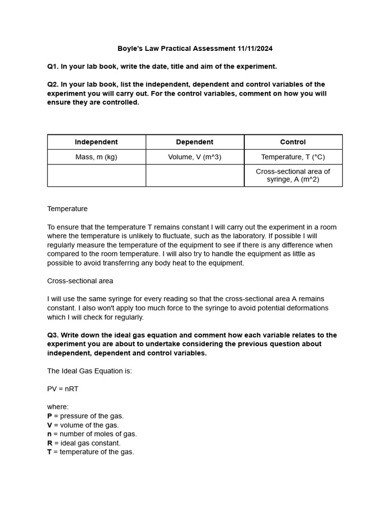 Oscar Adelstein - Prep 4th November - Preparing For Boyle's Law ...
