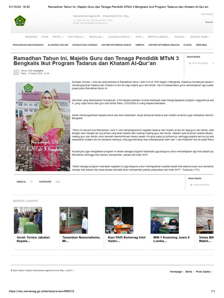 Ramadhan Tahun Ini, Majelis Guru Dan Tenaga Pendidik MTSN 3 Bengkalis Ikut Program Tadarus Dan ...