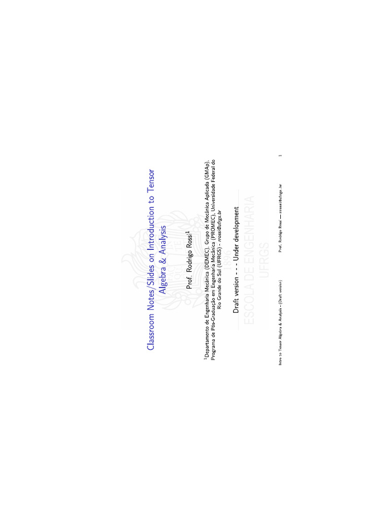 Classroom Slides On Introduction To Tensor Algebra & Analysis | PDF