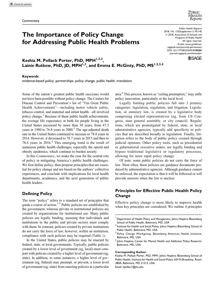 The Importance of Policy Change For Addressing Public Health Problems ...