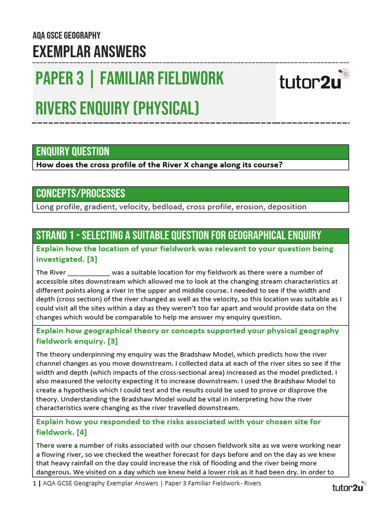 Exemplar Answers Paper 3 Familiar Fieldwork Rivers | PDF | River ...
