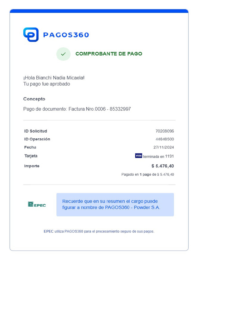 comprobante EPEC | PDF