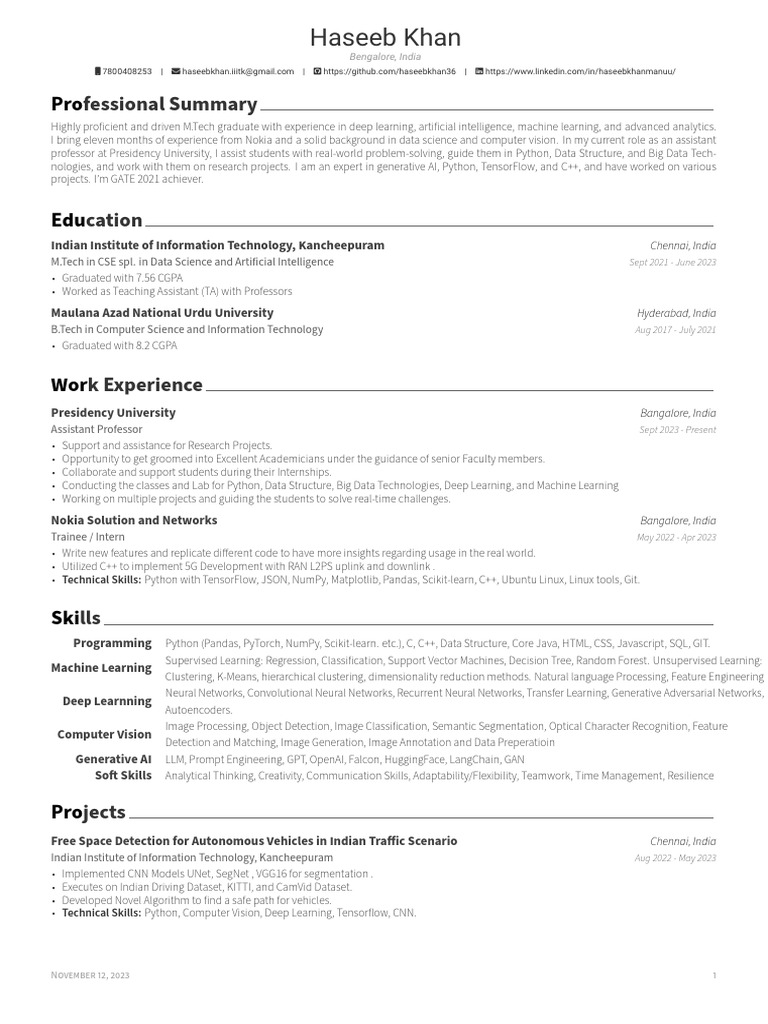 Haseeb Resume AIML | PDF | Deep Learning | Computer Vision