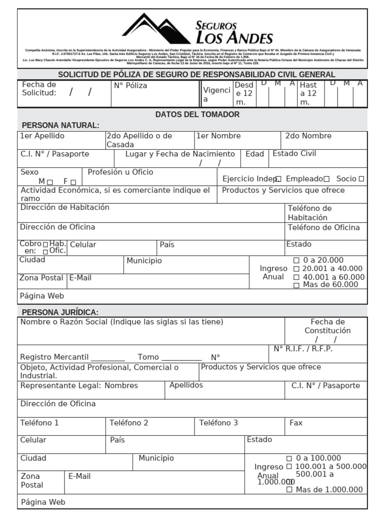 Solicitud de Poliza de Seguro de Responsabilidad Civil General | PDF ...