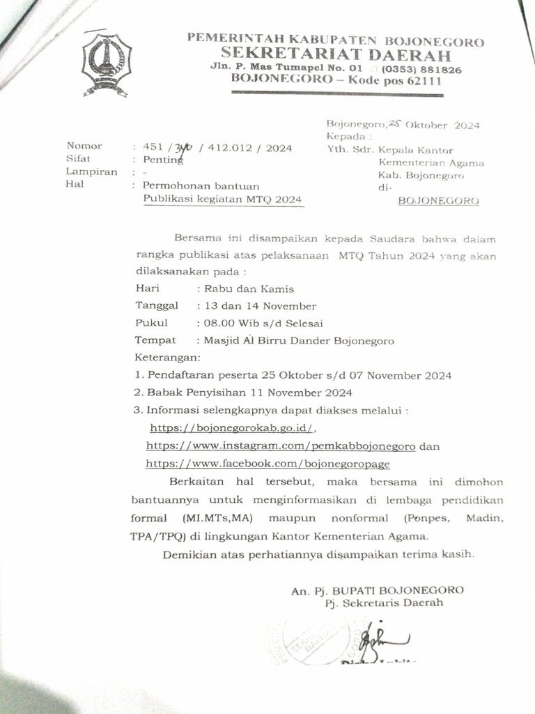 Edaran MTQ Tingkat Kabupaten 01-Nov-2024 16-29-00 | PDF