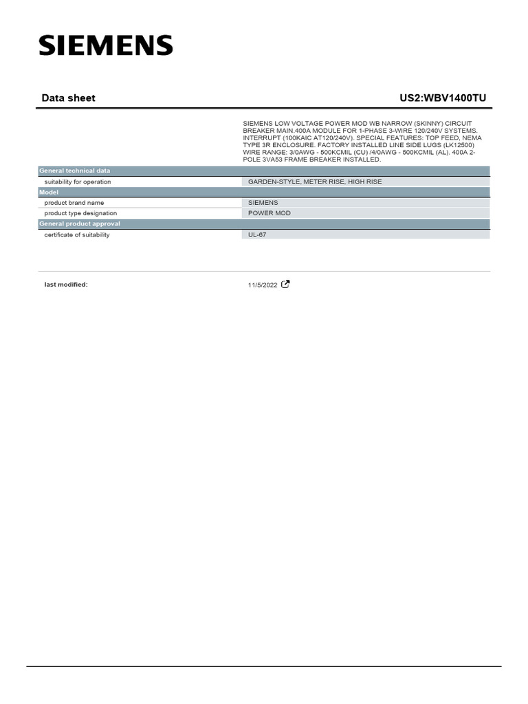 US2 WBV1400TU Datasheet en | PDF