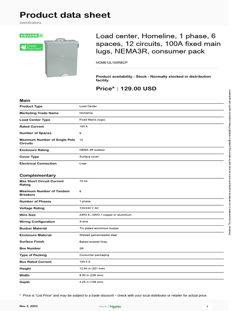 Homeline™ Load Centers - HOM612L100RBCP | PDF | Electrical Wiring ...