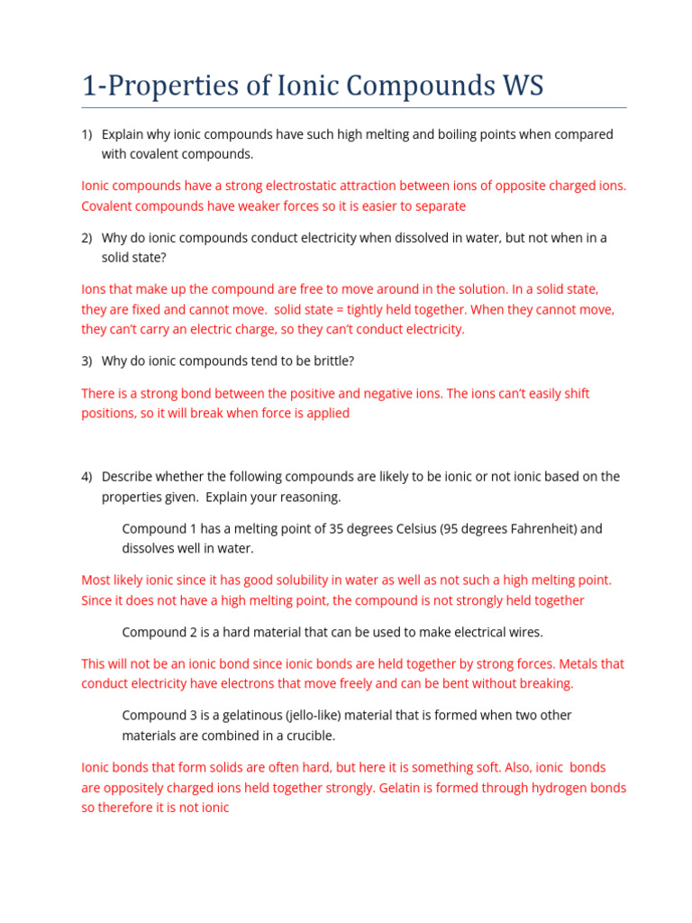 Properties of Ionic Compounds Explained | PDF