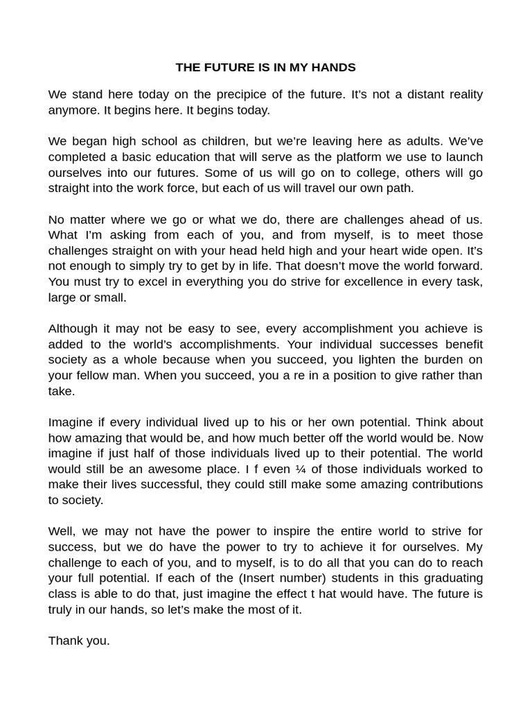 Embracing Our Future: A Graduation Speech | PDF