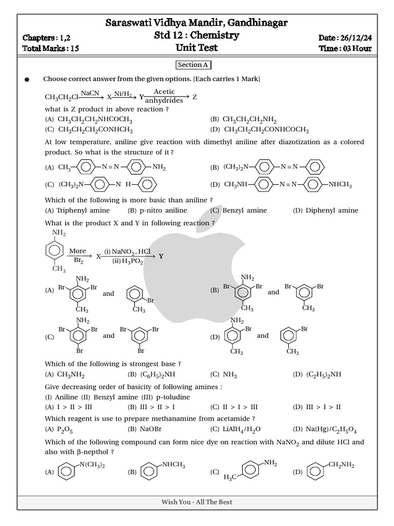 UnitTest D26 Dec 2024 | PDF | Amine | Carbon Compounds UnitTest D26 Dec 2024 | PDF | Amine | Carbon Compounds
