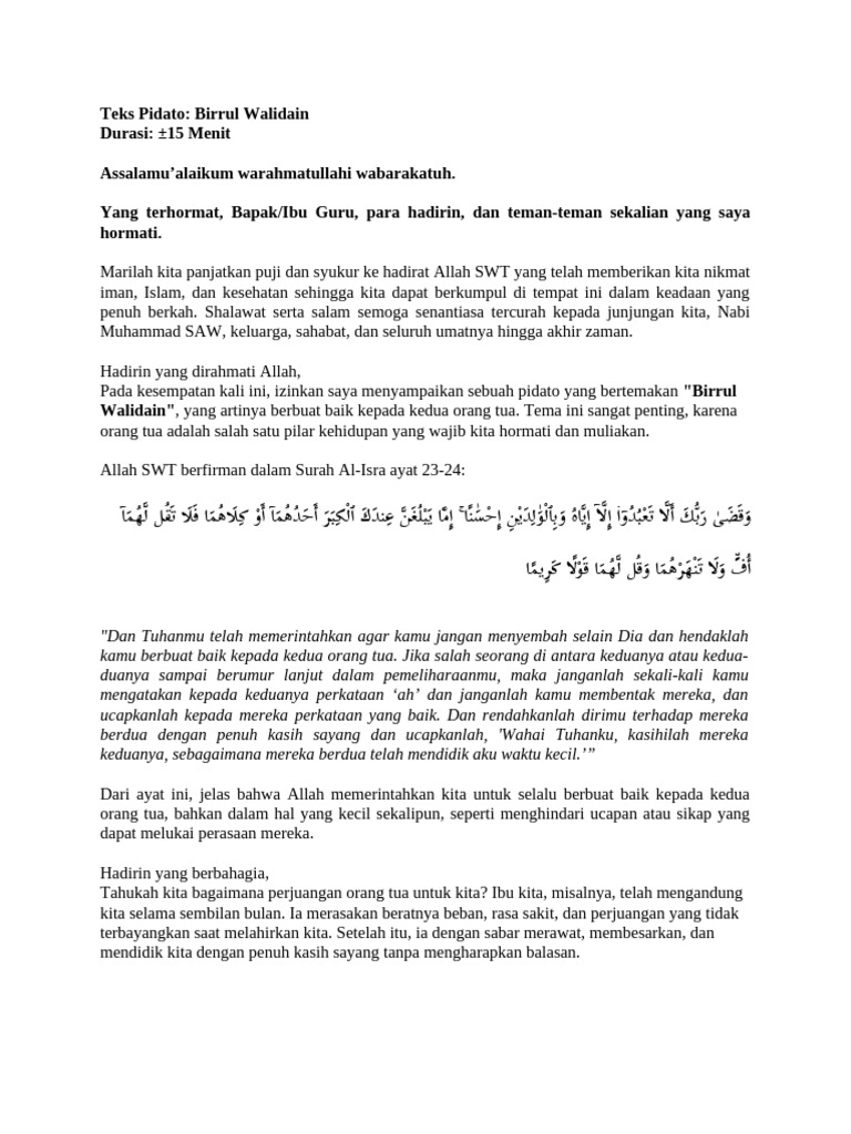 Teks Pidato Birrul Walidain | PDF