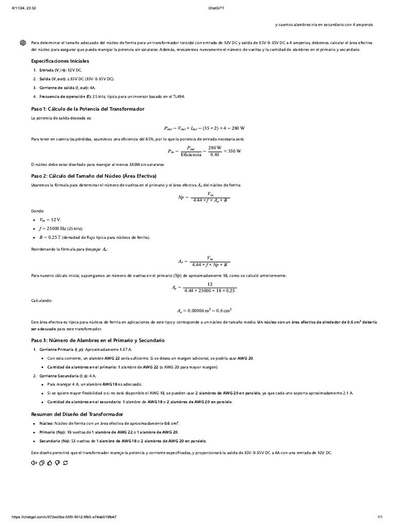 ChatGPT Datos de Tranf - Toroidal | PDF