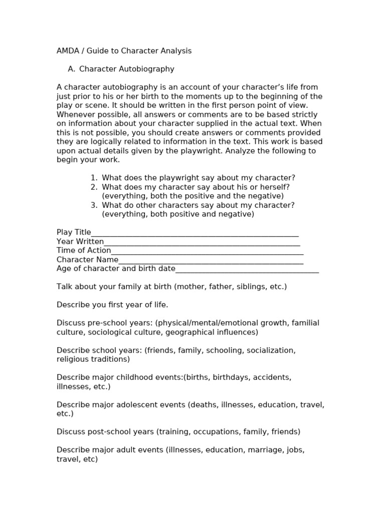 Character Analysis Guide for Actors | PDF | Love | Emotions