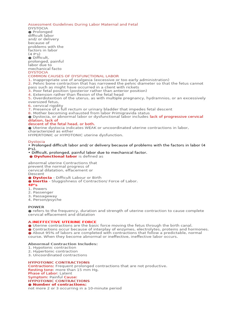 Dystocia: Labor Assessment Guidelines | PDF | Childbirth | Uterus