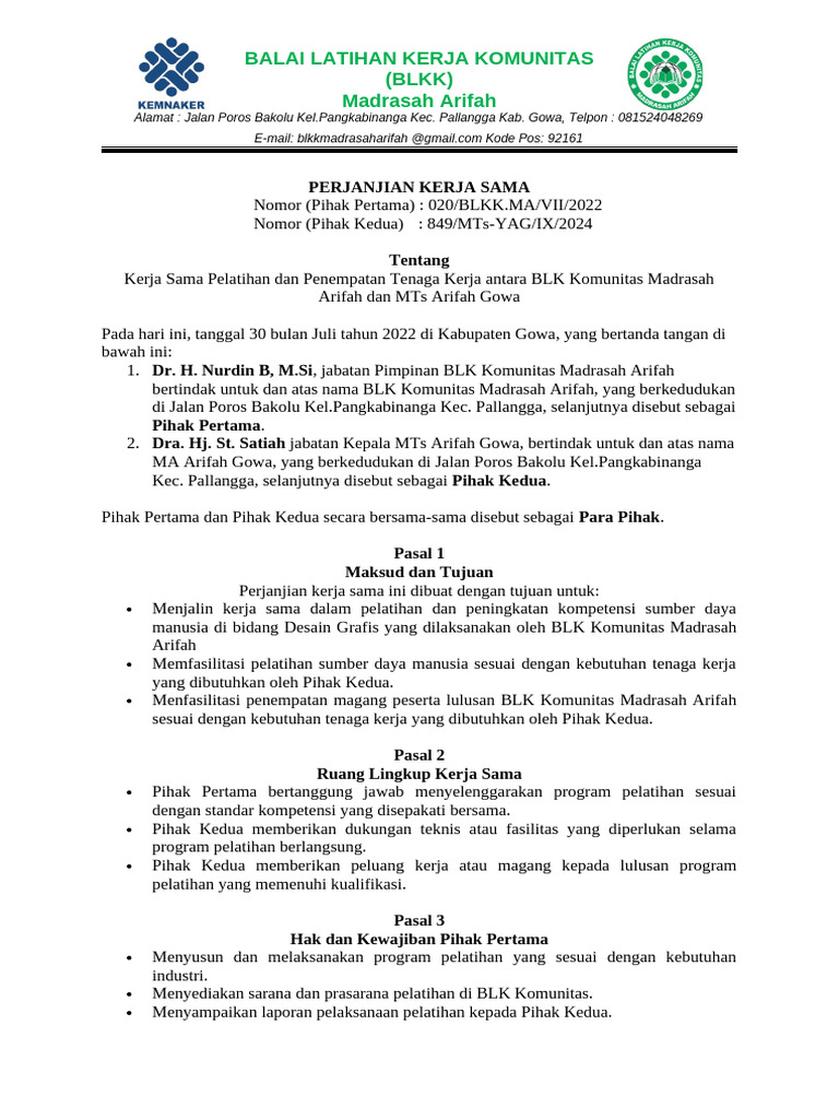 2.4 Perjanjian Kerjasama Mts.pdf | PDF