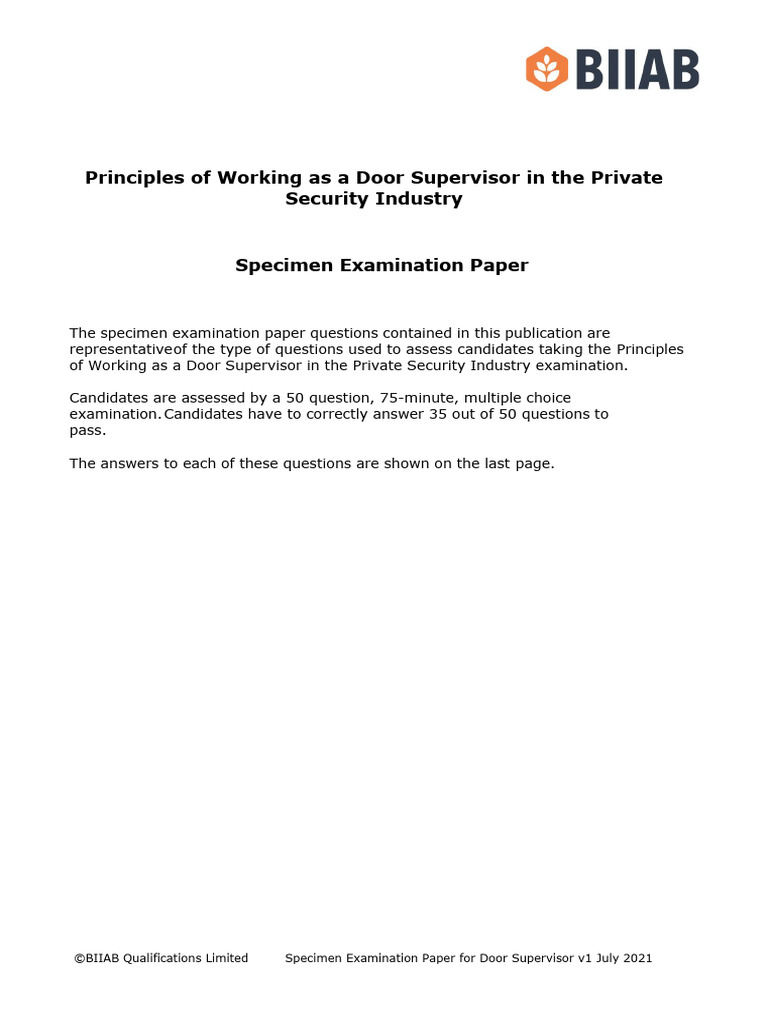 Principles of Working As A Door Supervisor in The Private Security ...