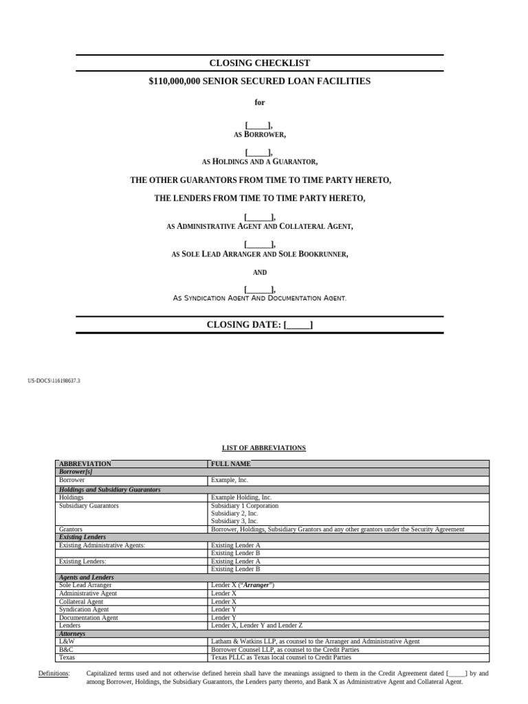 Task 2 - Sample Closing Checklist-V3-Resource | PDF | Syndicated Loan ...