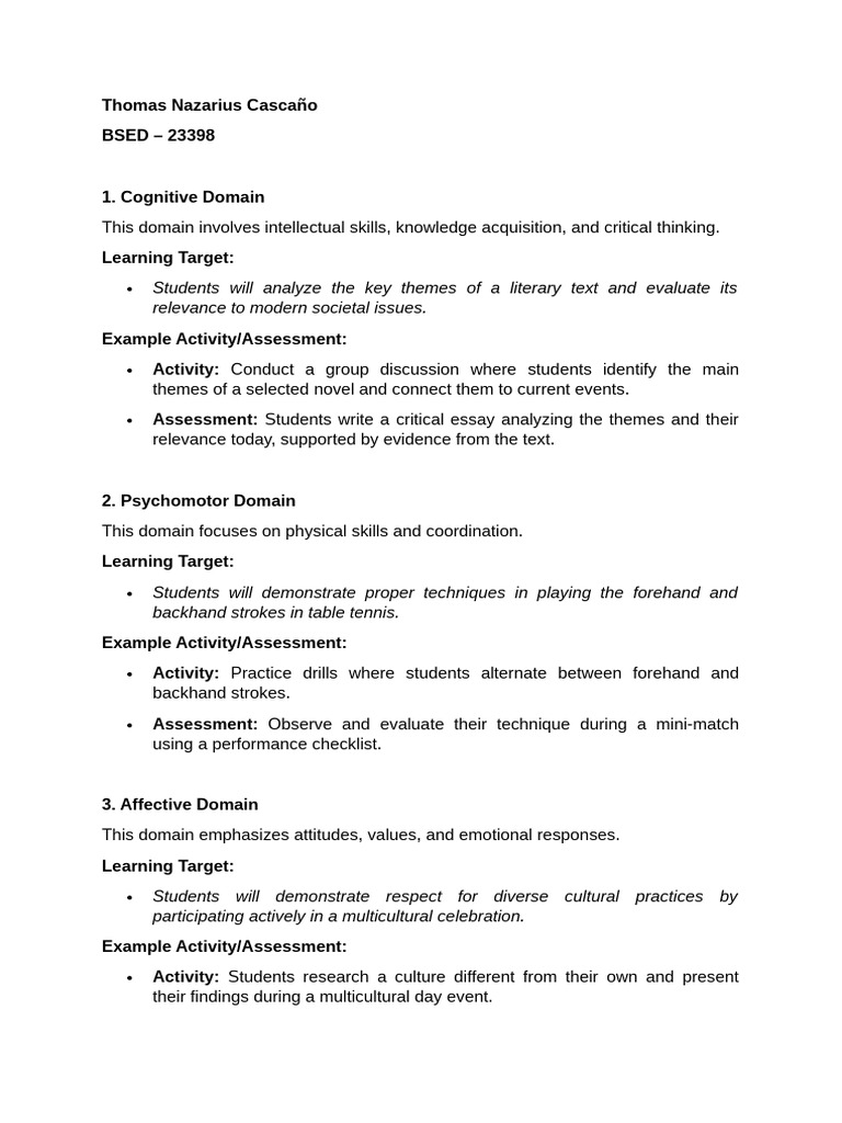 Domains of Learning Act Tumas | PDF | Learning | Critical Thinking