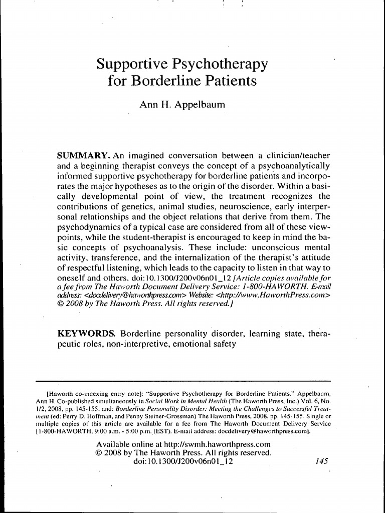 Supportive Psychotherapy for Borderline Patients | PDF | Psychotherapy ...