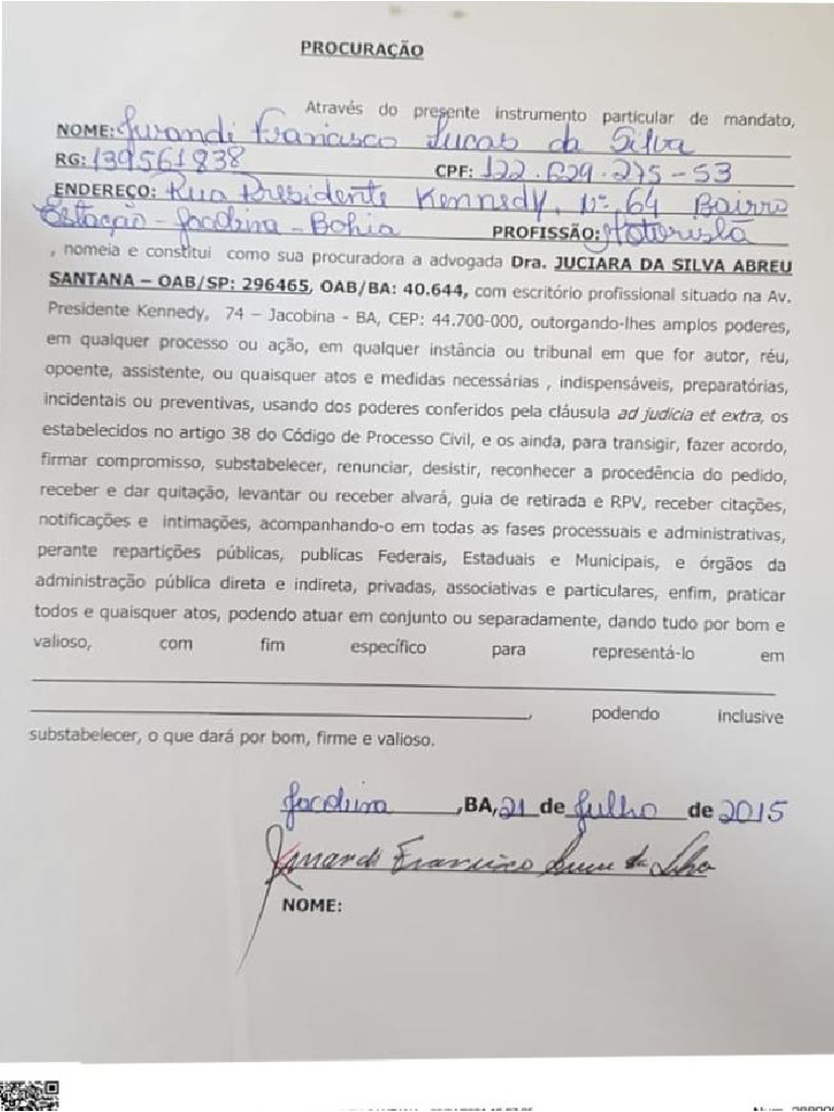 Jurandi Francisco Lucas Da Silva, Procuração, RG, Declaração | PDF