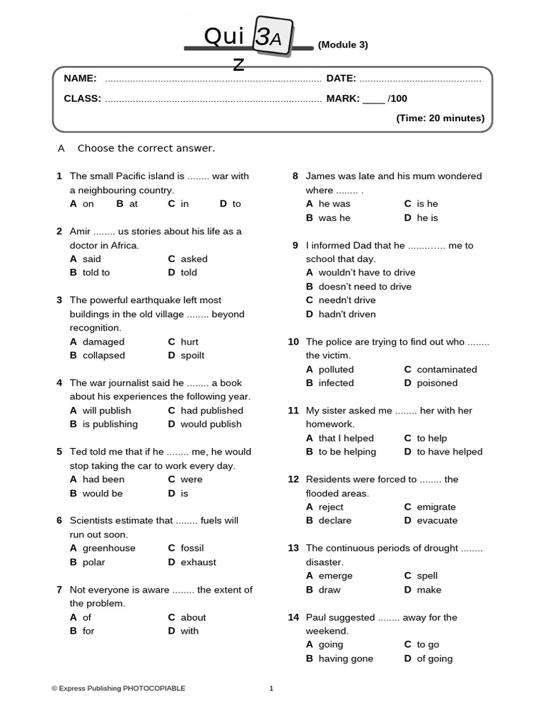 16 OnScreen B2plus Quiz 3A | PDF | Environmental Issues | Natural ...