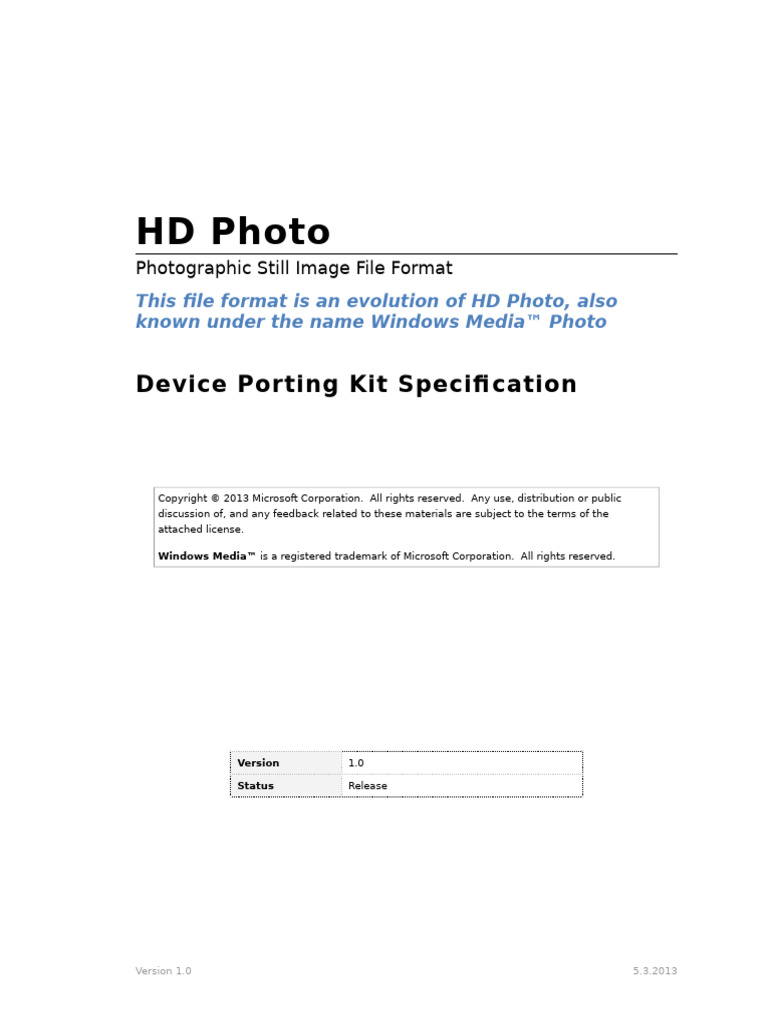 JPEGXR_DPK_Spec_1.0 | PDF | Data Compression | Computing