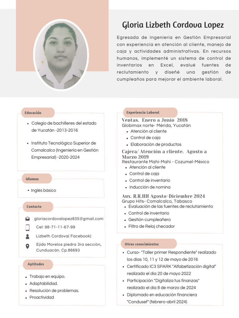 CV Gloria Lizbeth Córdova López _20250113_093709_0000 | PDF | Business