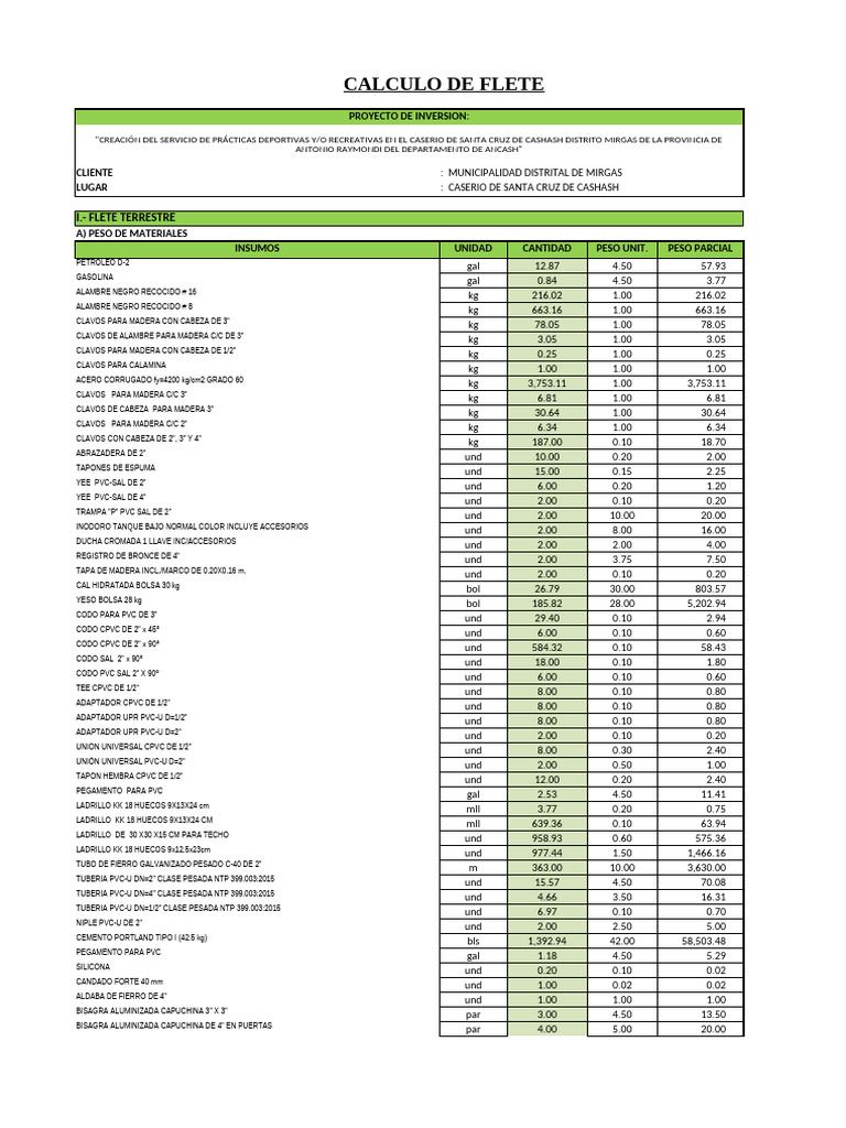 Calculo de Flete Ok | PDF | edificio | Material compuesto