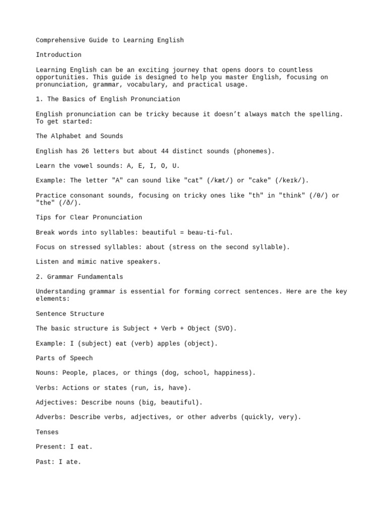 Comprehensive Guide To Learning English | PDF | English Language ...