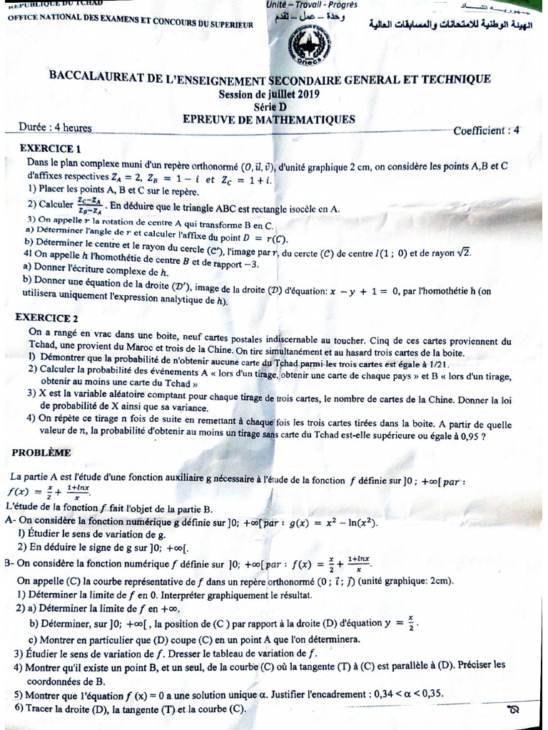 Bac D Maths 2019-1 | PDF