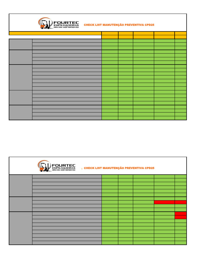 Check List de Preventivas CHL CPD25 | PDF | Bens manufaturados | Engenharia Mecânica