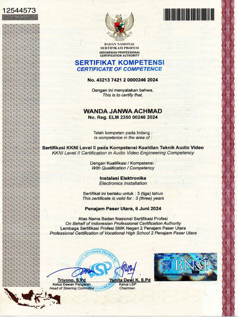 Wanda Sertifikat - 011806 | PDF