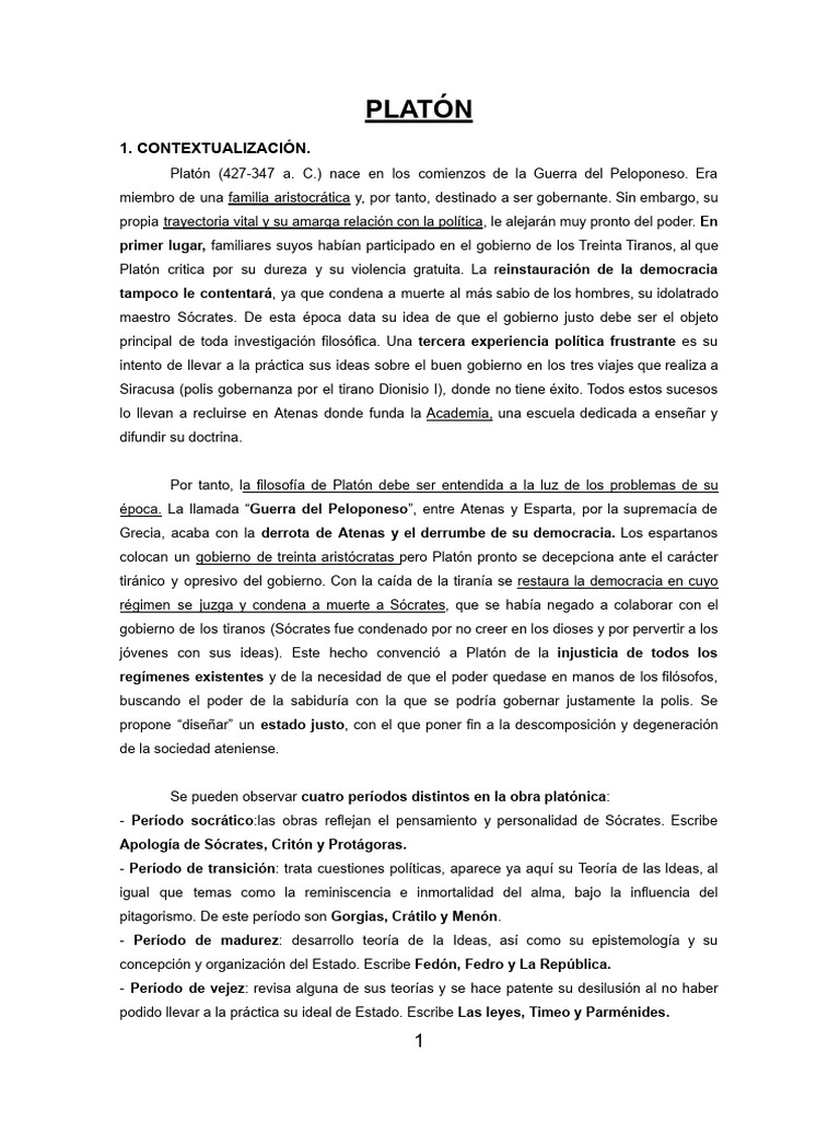 Tema Platón | PDF | Platón | Conocimiento