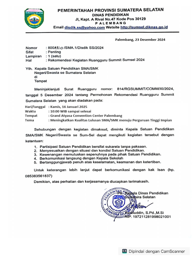 Surat Rekomendasi Dan TOR Kegiatan RG Summit | PDF