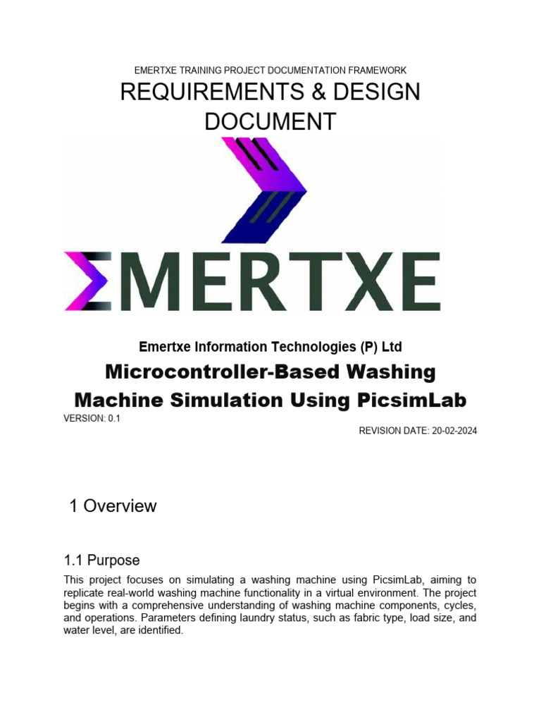 Emertxe Training Project Documentation Framework | PDF | Machines | Washing Machine