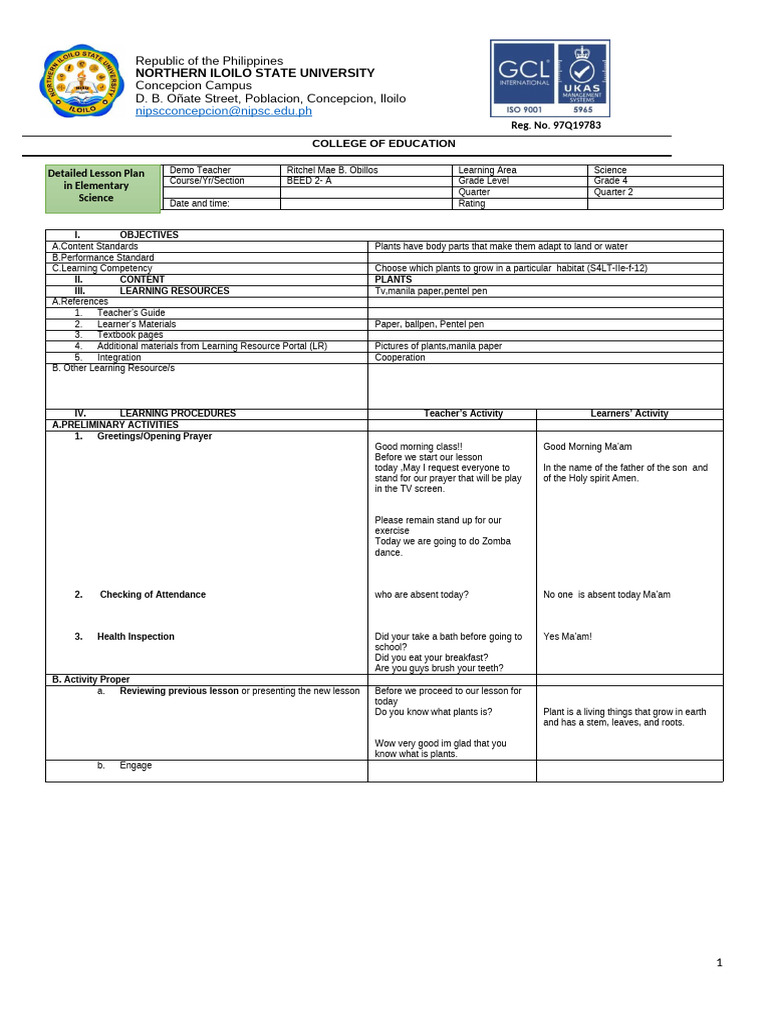 ritchel Lesson-Plan in-Science | PDF | Habitat | Trees