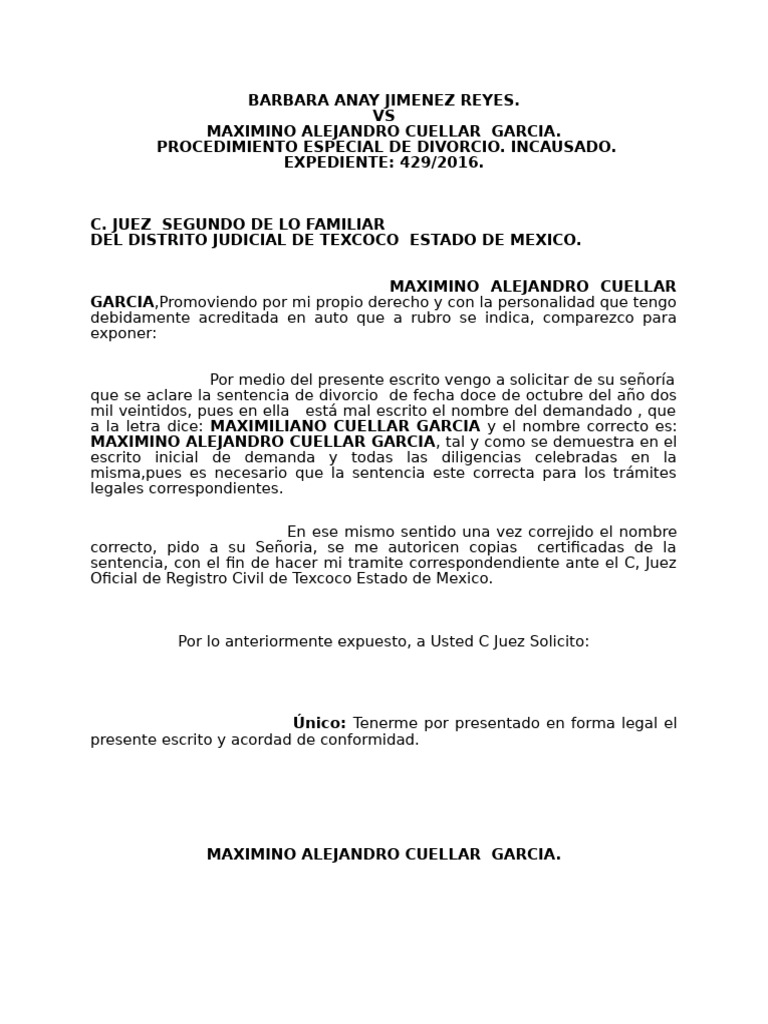 alejandro cuellar escrito de correcion de nombre | PDF