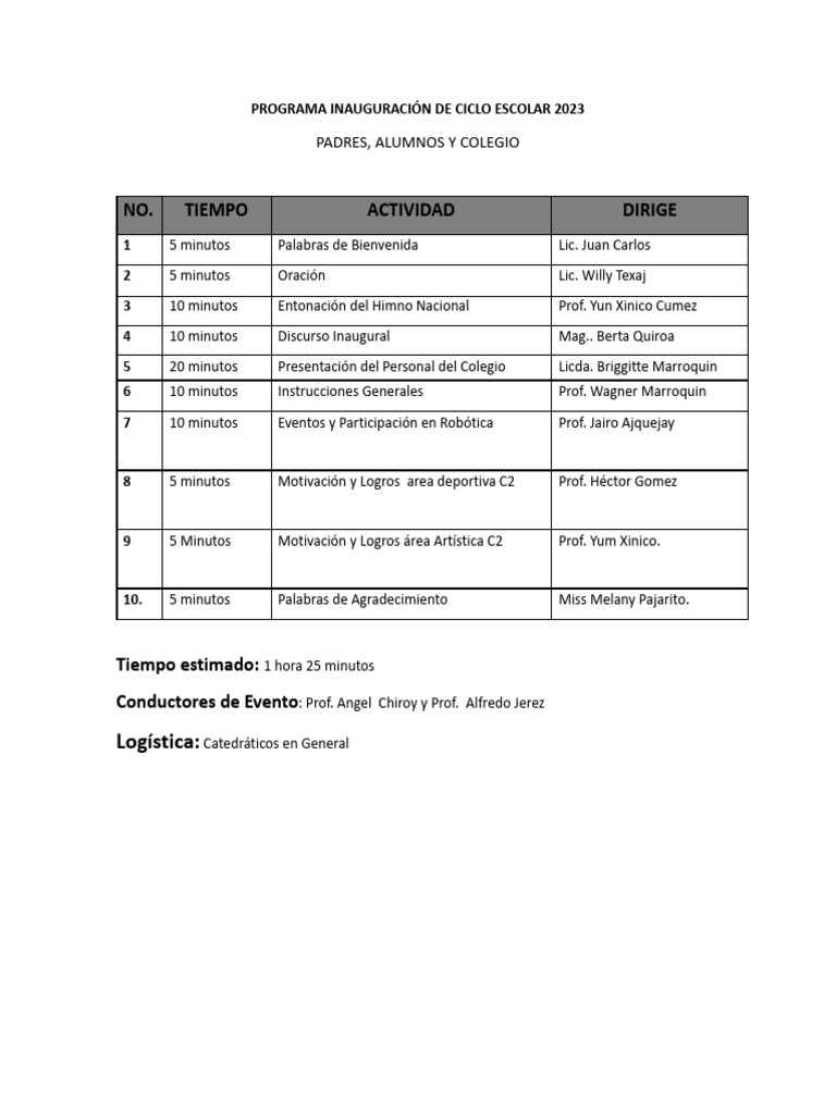 Programa Inauguracion de Ciclo Escolar 2023 | PDF