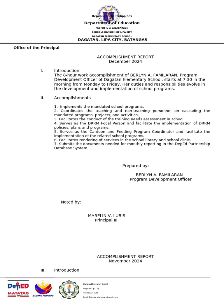 ACCOMPLISHMENT-REPORT_BERLYN (2) | PDF | Government