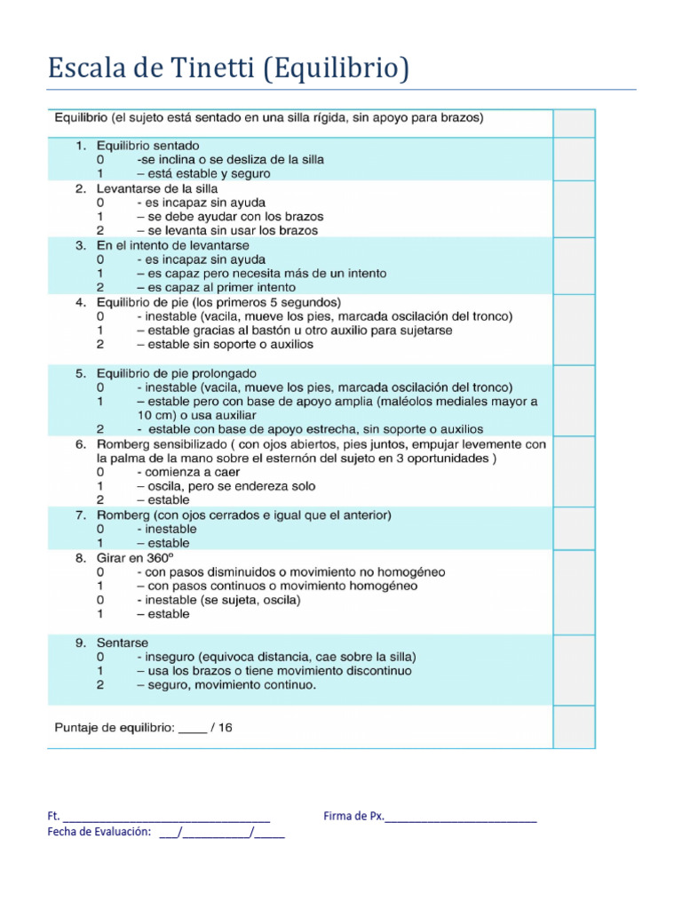 Evaluación de Equilibrio y Funcionalidad | PDF