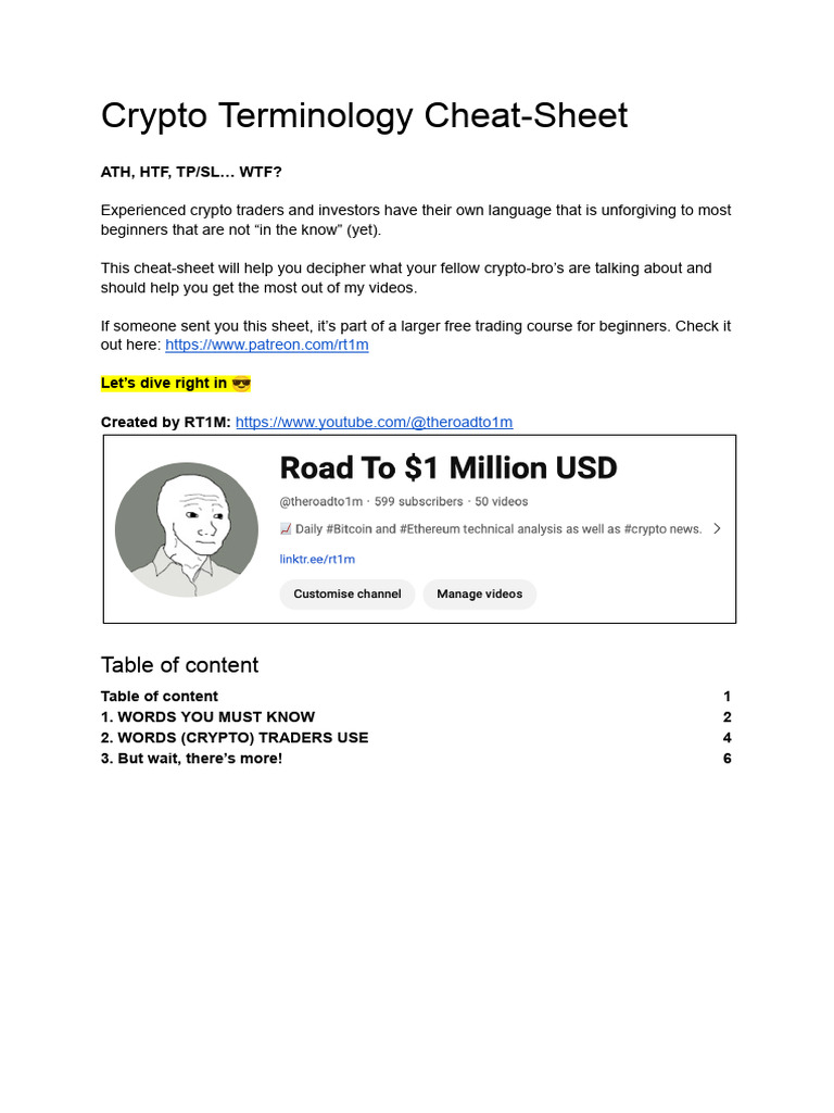 RT1M Crypto Terminology Cheat-Sheet | PDF | Margin (Finance) | Leverage ...
