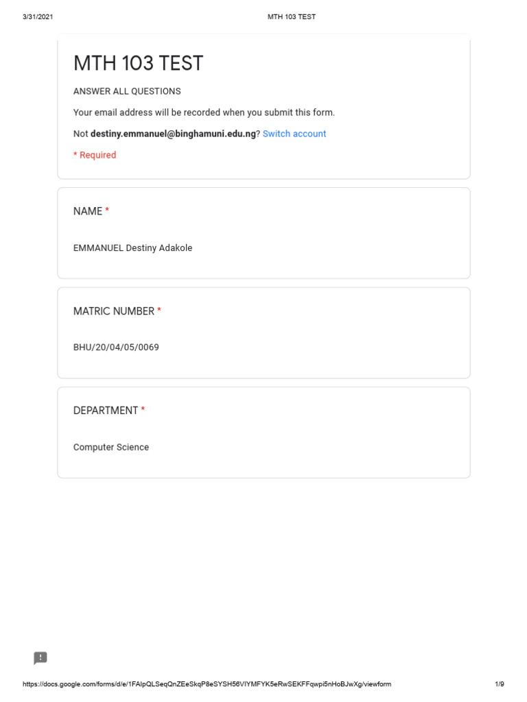 MTH 103 Demonic TEST | PDF