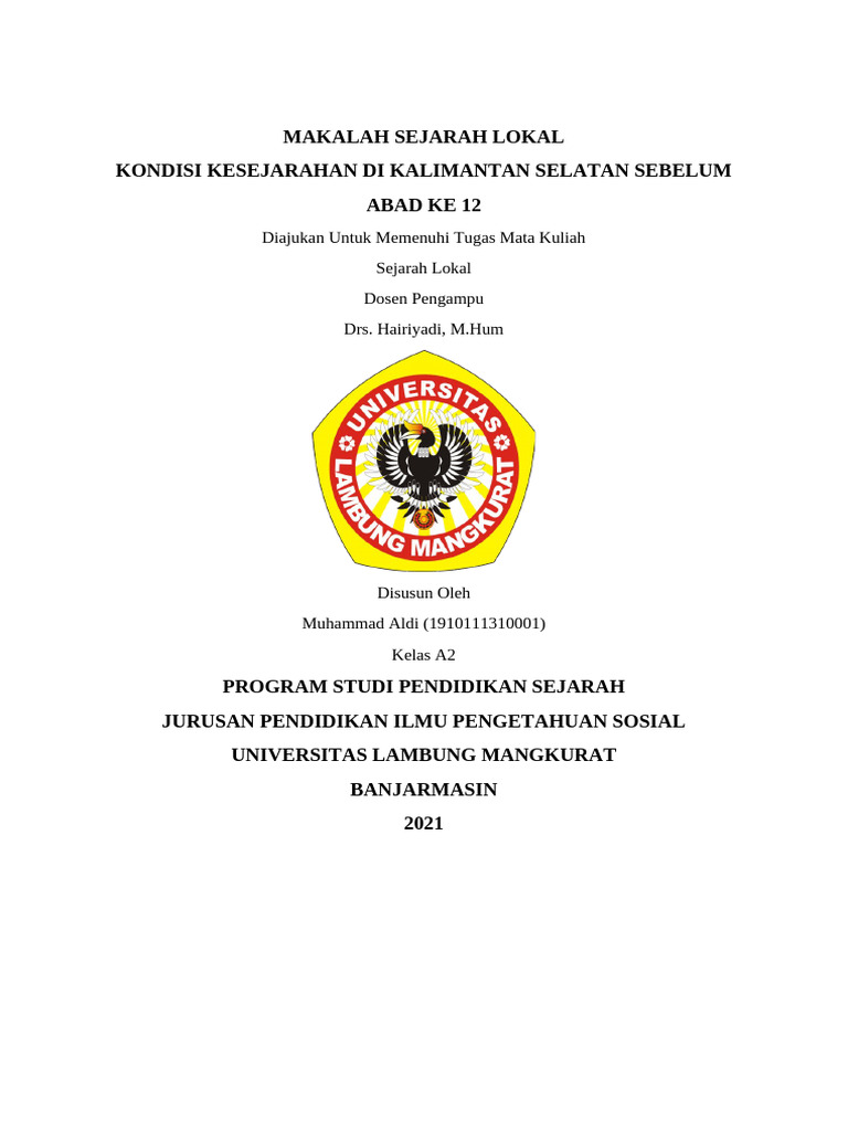 Makalah Sejarah Lokal_Kondisi Kesejarahan di Kalsel_Muhammad Aldi | PDF