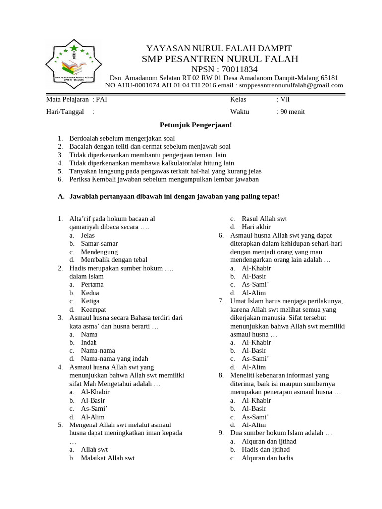 SAS PAI Kelas 7 | PDF