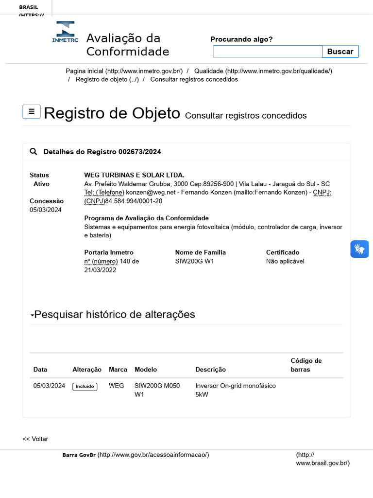 Certificado Inmetro Inversor Siw200g m050 w1 | PDF