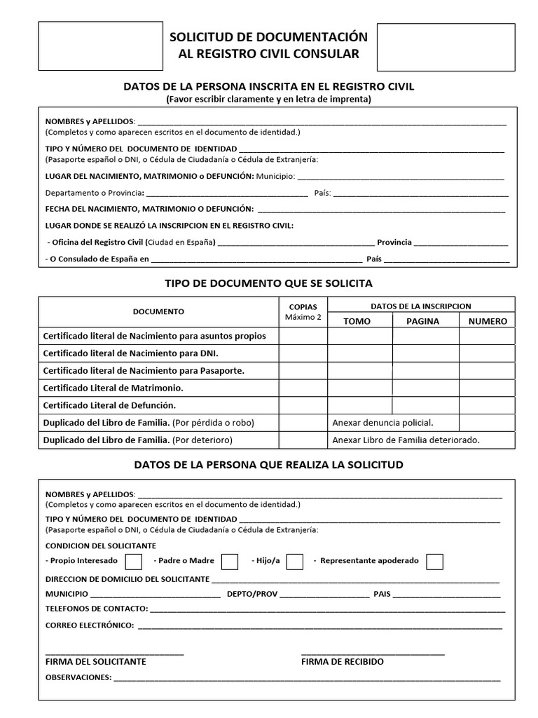 Solicitud de Documentación Civil Consular | PDF | Documento de ...