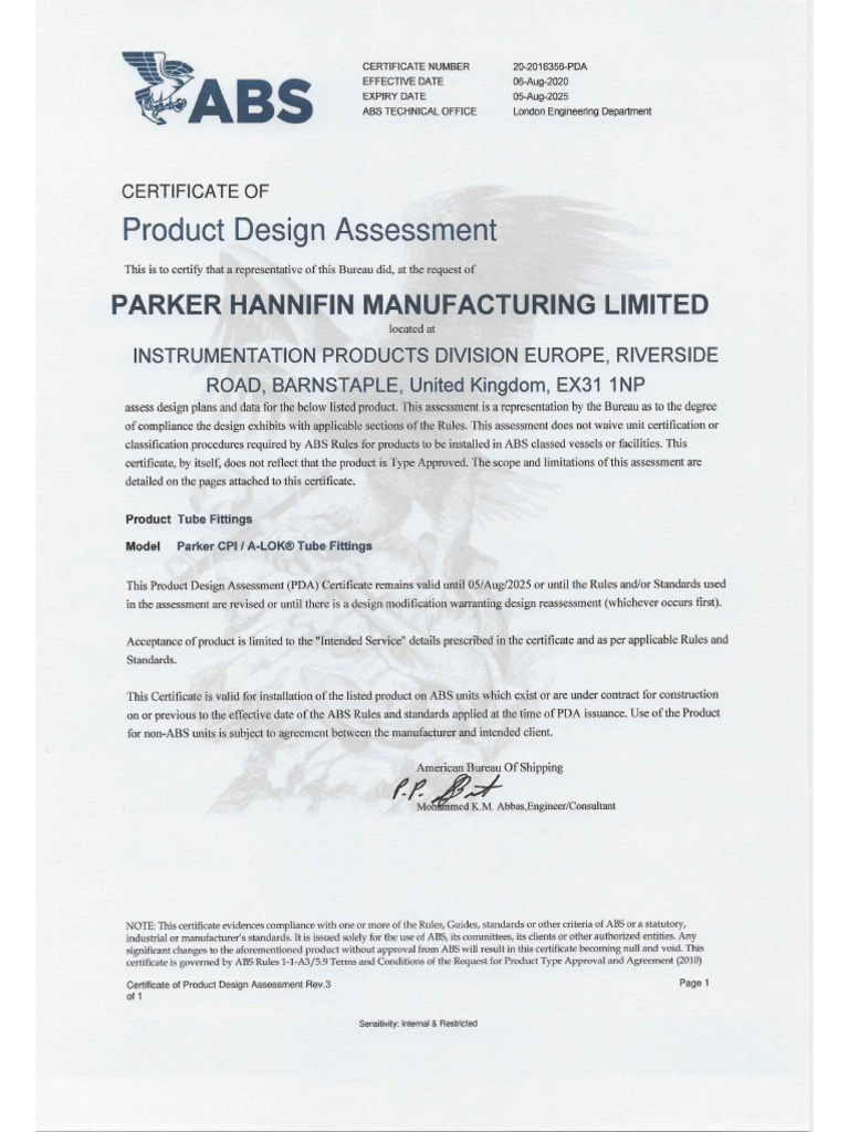 A-LOK-and-CPI-Tube-Fittings-ABS---Certificate (2) | PDF
