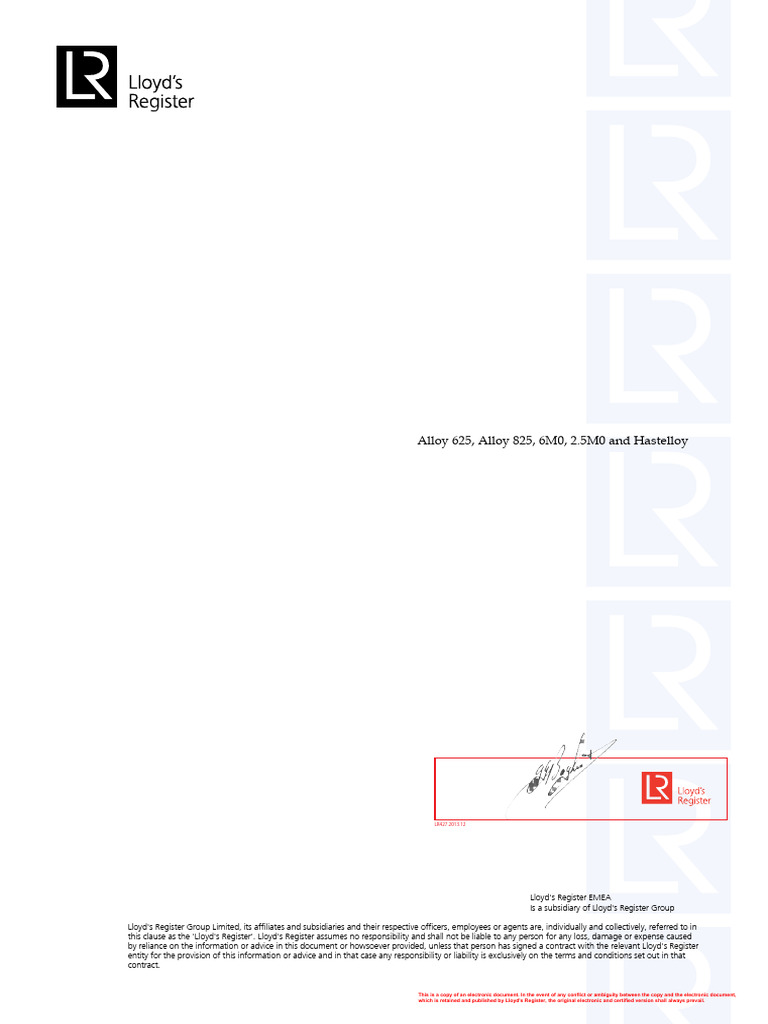 A LOK Tube Fittings Lloyds Register - Certificate | PDF | Legal Liability