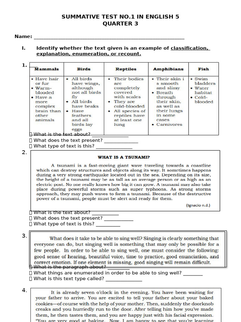 SUMMATIVE TEST_ENG5 | PDF